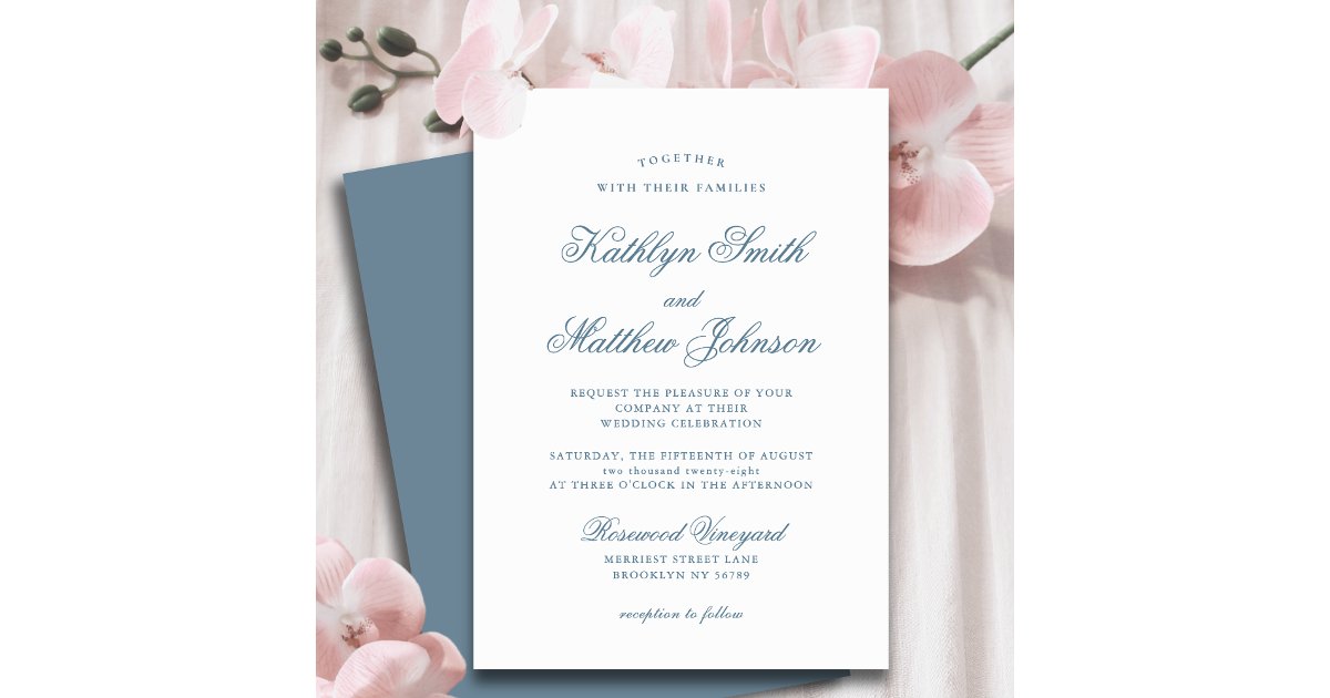 Dusty Blue Elegant Classic Script Wedding Invitation | Zazzle