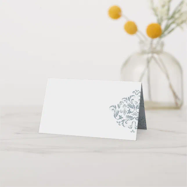 Dusty Blue elegant Damask Blank Place Cards | Zazzle
