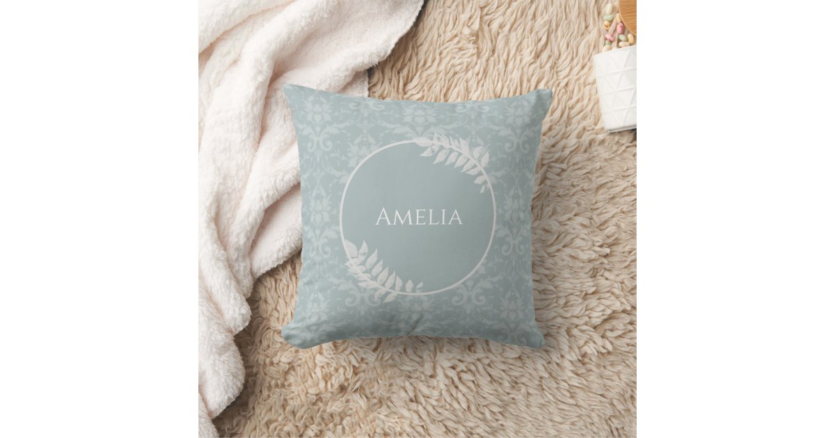 Dusty Blue Elegant Damask Throw Pillow | Zazzle