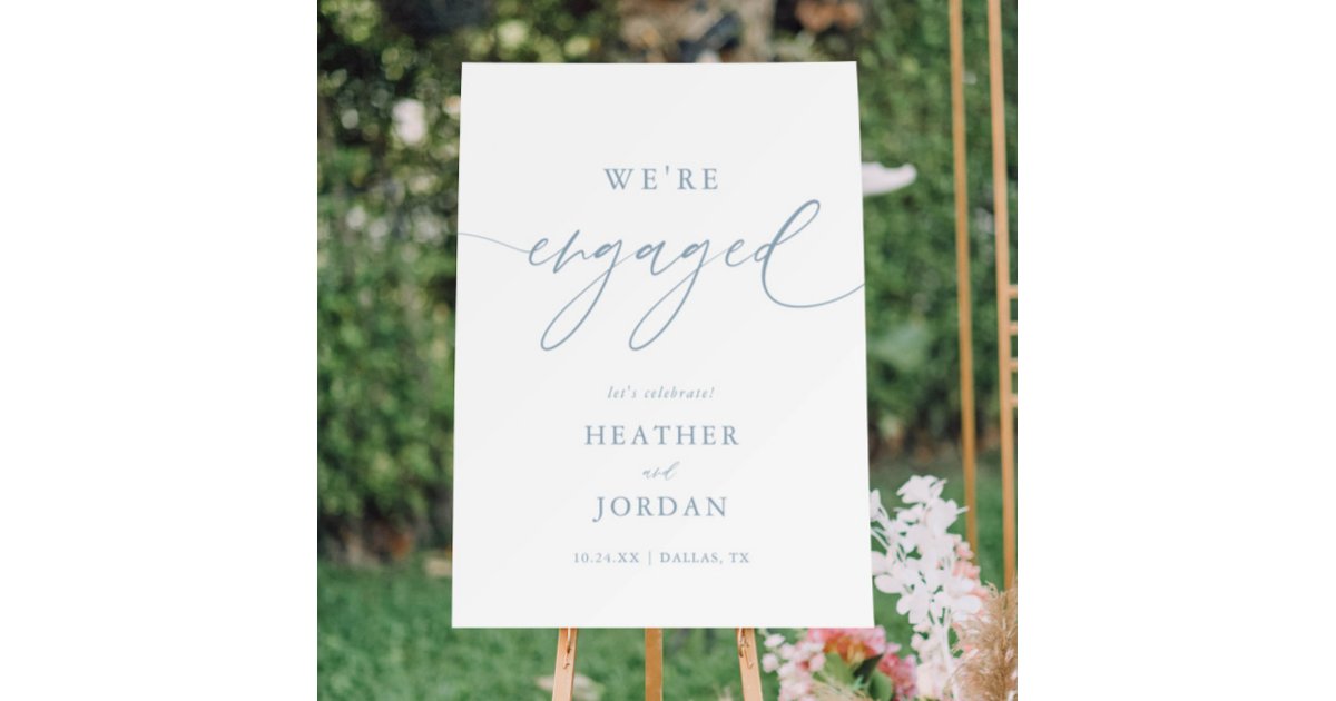 Dusty Blue Elegant Engagement Party Engaged Sign | Zazzle