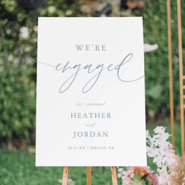 Dusty Blue Elegant Engagement Party Engaged Sign | Zazzle