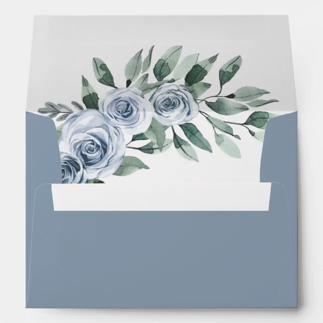 Dusty Blue Elegant Floral Boho Rose Rustic Wedding Envelope | Zazzle