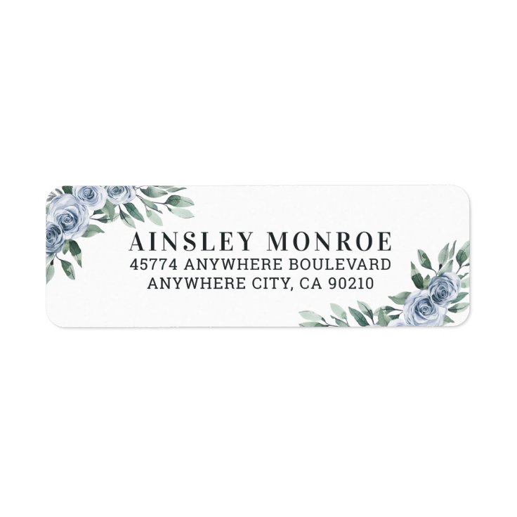 Dusty Blue Elegant Floral Boho Rose Rustic Wedding Label | Zazzle