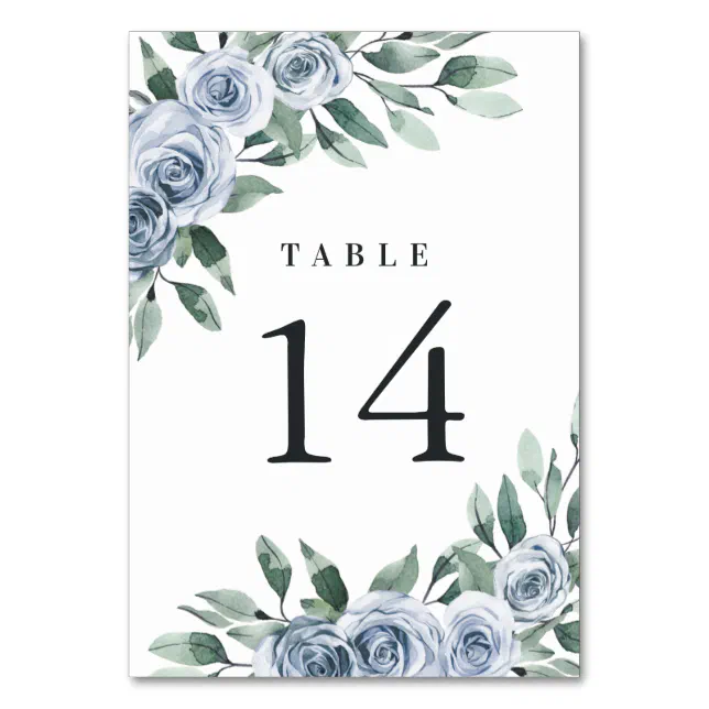 Dusty Blue Elegant Floral Boho Rose Rustic Wedding Table Number | Zazzle