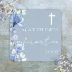 Dusty Blue Elegant Floral Confirmation Square Sticker | Zazzle