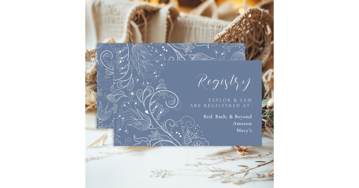 Dusty Blue Elegant Floral Wedding Registry Enclosure Card | Zazzle