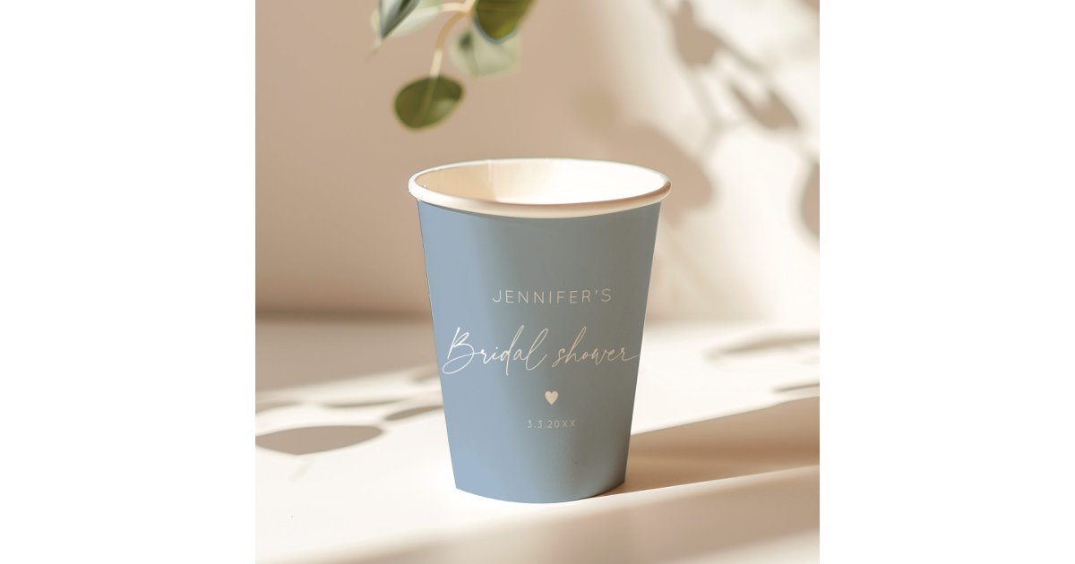 Dusty blue elegant minimalist Bridal shower Paper Cups | Zazzle