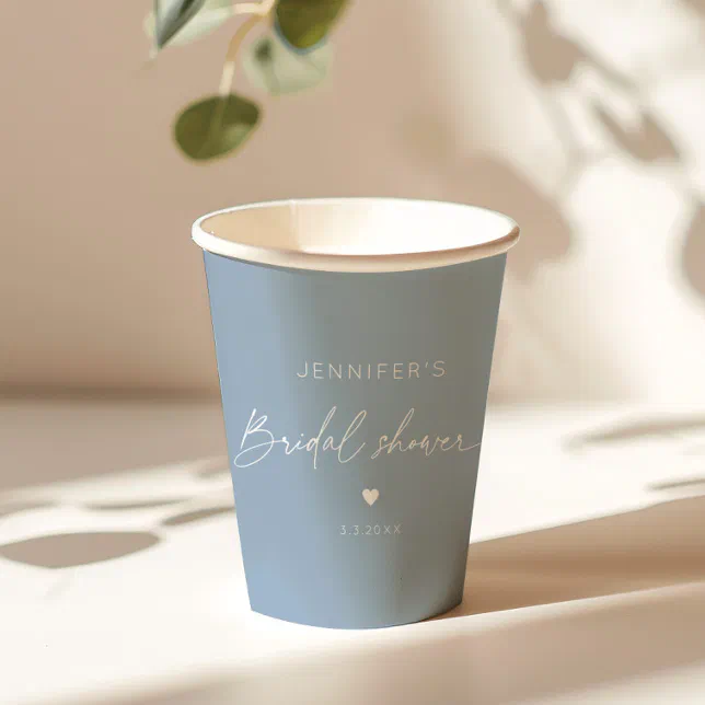 Dusty blue elegant minimalist Bridal shower Paper Cups | Zazzle