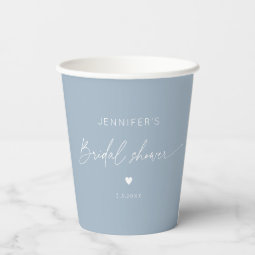 Dusty blue elegant minimalist Bridal shower Paper Cups | Zazzle