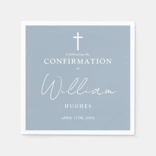 Dusty Blue Elegant Modern Minimalist Confirmation Napkins | Zazzle