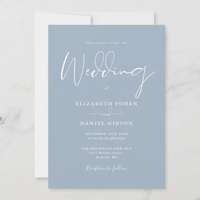 Dusty Blue Elegant Modern Script Wedding Invitation | Zazzle