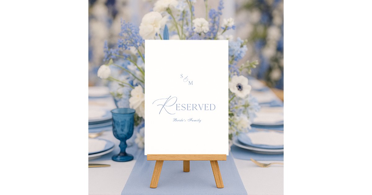 Dusty Blue Elegant “Reserved” Wedding Sign Invitation | Zazzle
