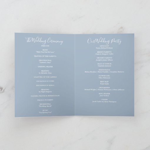Dusty Blue Elegant Signature Script Wedding Program | Zazzle