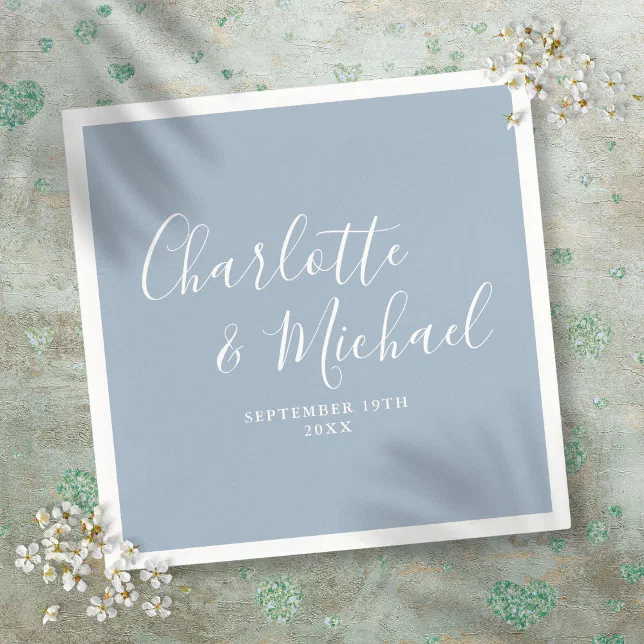 Dusty Blue Elegant Signature Wedding Napkins | Zazzle