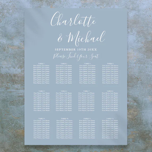 Dusty Blue Elegant Signature Wedding Seating Chart | Zazzle