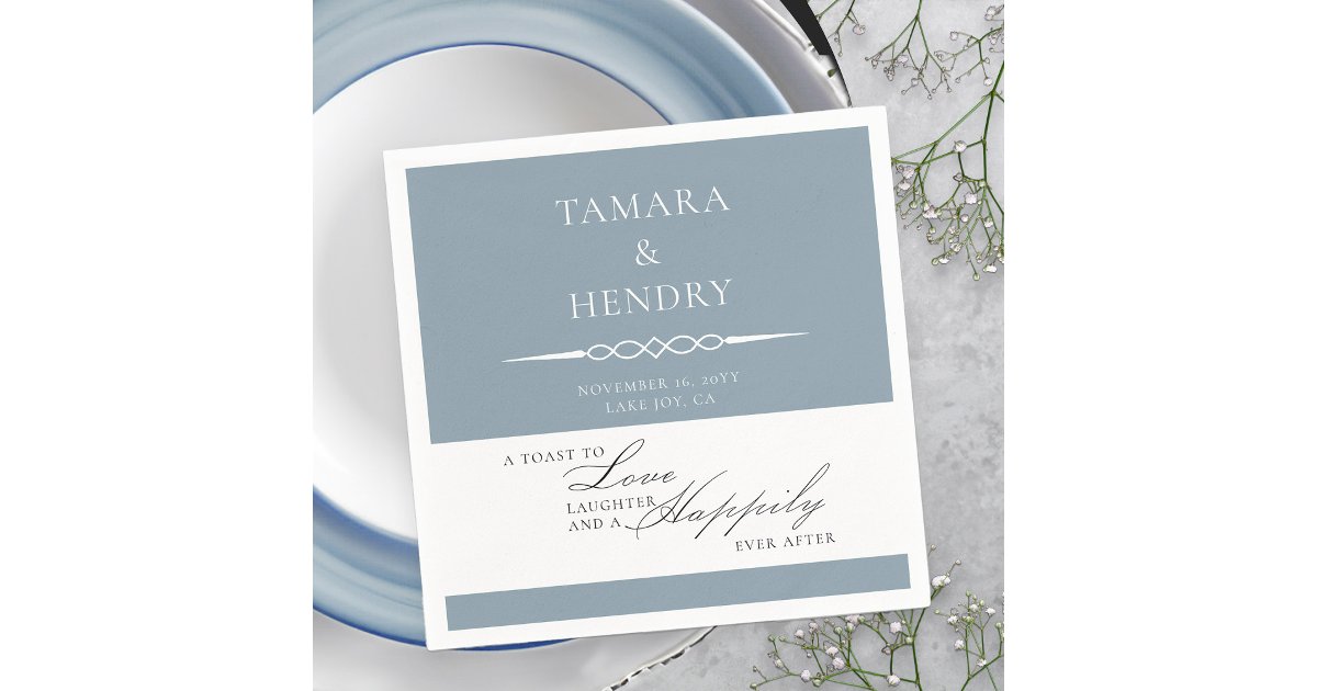 Dusty Blue Elegant Wedding Toast Personalized Napkins | Zazzle