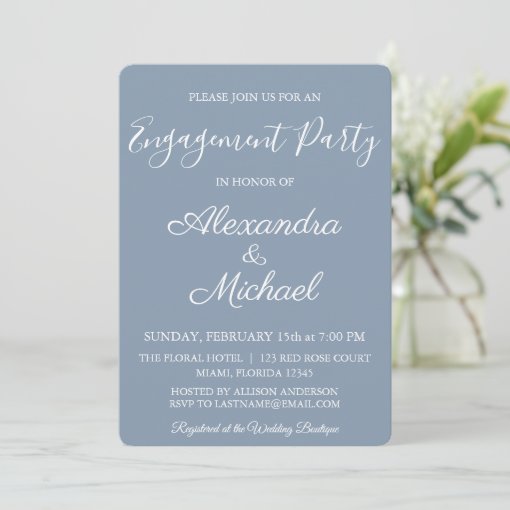 Dusty Blue Engagement Party Invitation | Zazzle