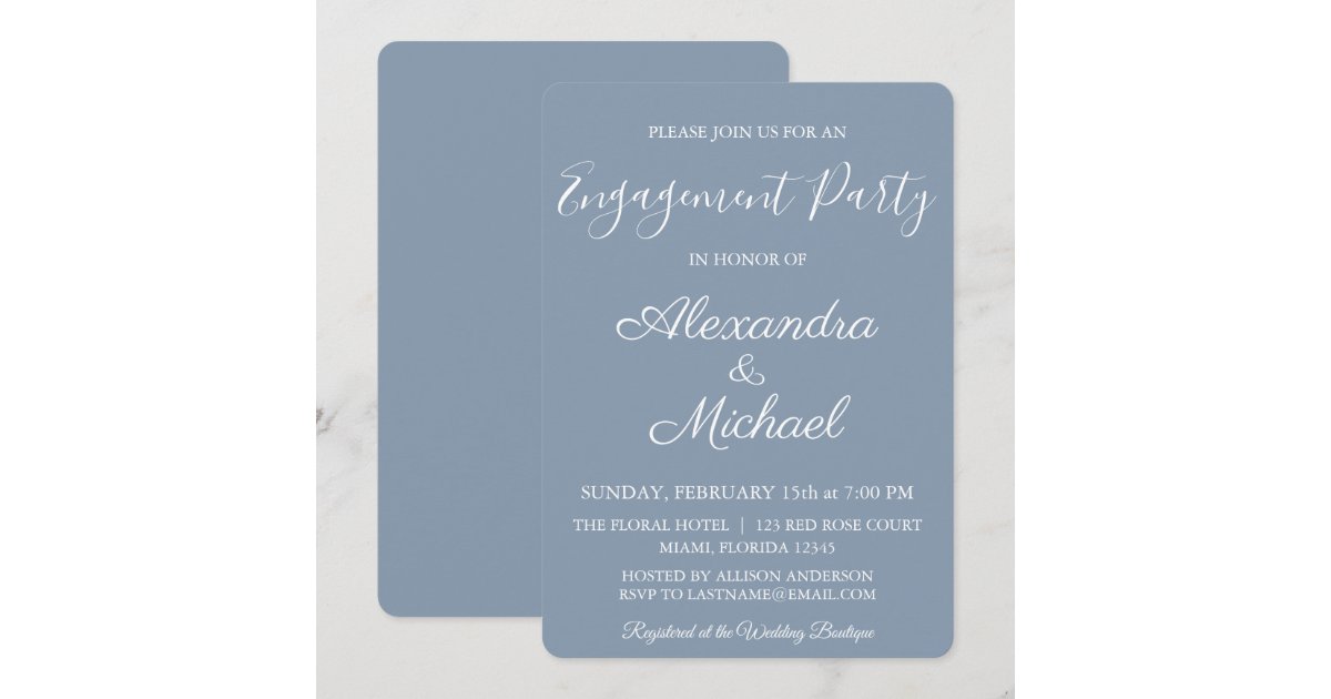 Dusty Blue Engagement Party Invitation | Zazzle