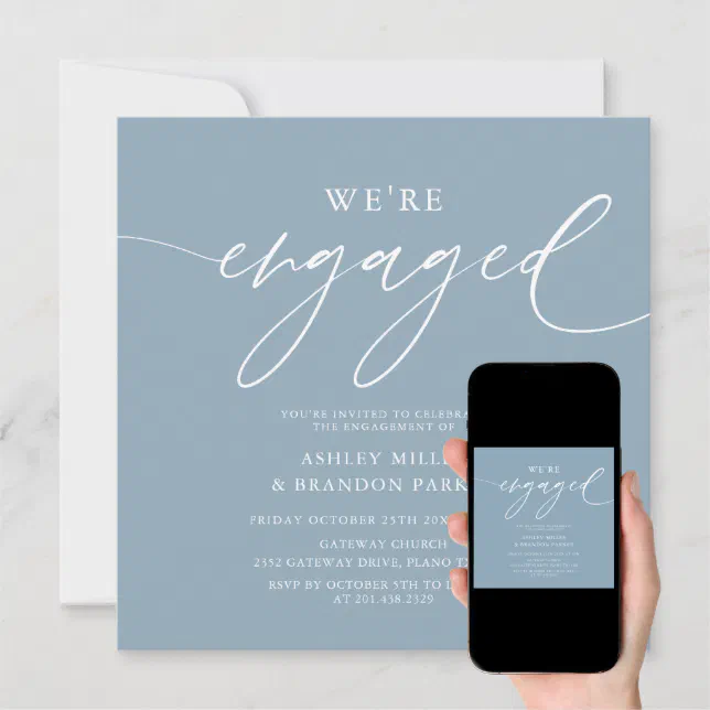 Dusty Blue Engagement Party Square Invitation | Zazzle