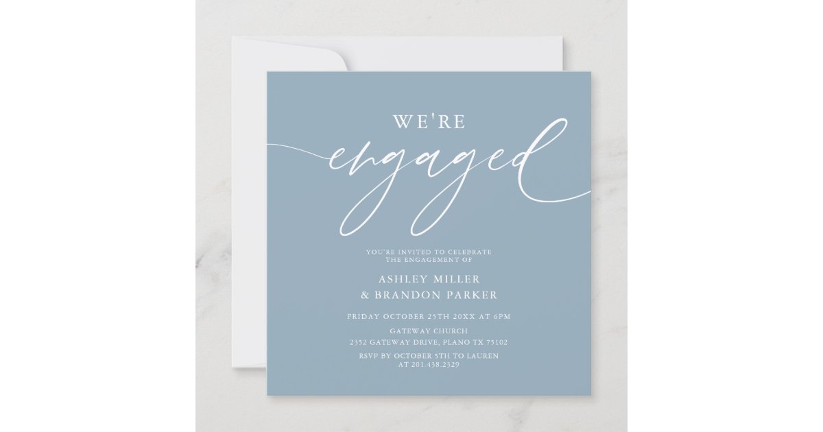 Dusty Blue Engagement Party Square Invitation | Zazzle