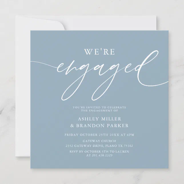 Dusty Blue Engagement Party Square Invitation | Zazzle