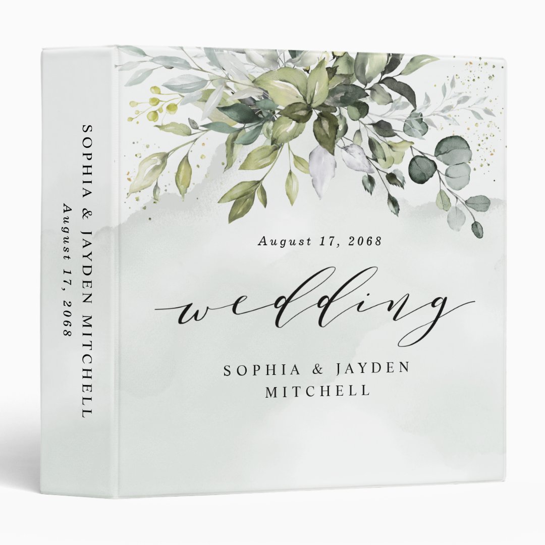 Dusty Blue Eucalyptus Greenery Wedding Photo Album 3 Ring Binder | Zazzle