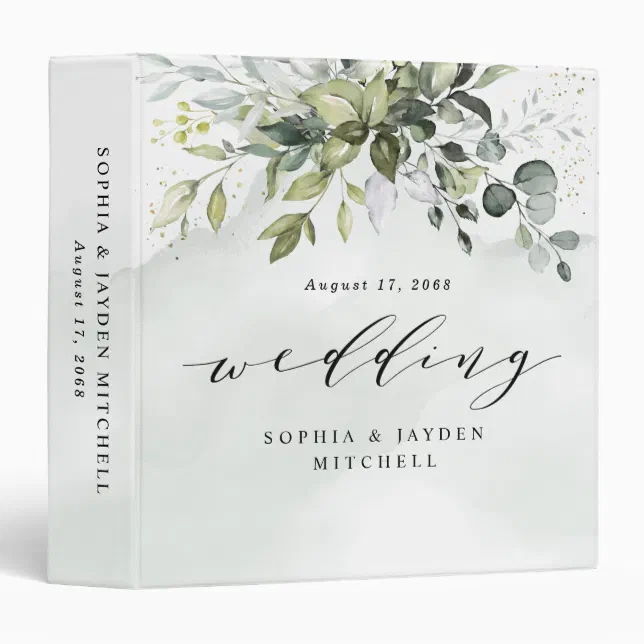 Dusty Blue Eucalyptus Greenery Wedding Photo Album 3 Ring Binder | Zazzle