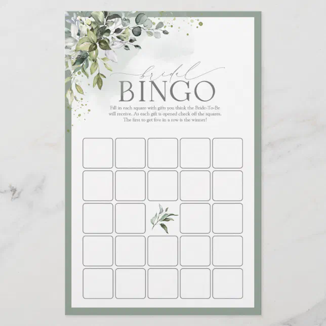 Dusty Blue Eucalyptus Watercolor Bridal Bingo Game | Zazzle