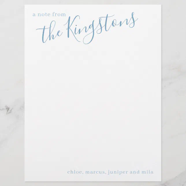 Dusty Blue Family Name Script Letterhead | Zazzle
