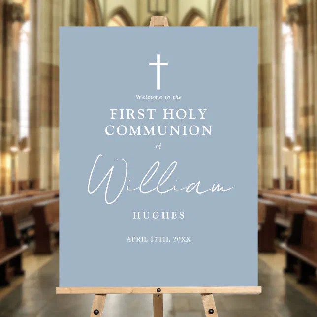Dusty Blue First Holy Communion Welcome Sign | Zazzle