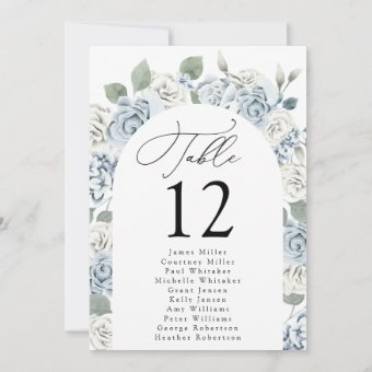 Dusty Blue Floral Arch Table Number Seating Chart | Zazzle