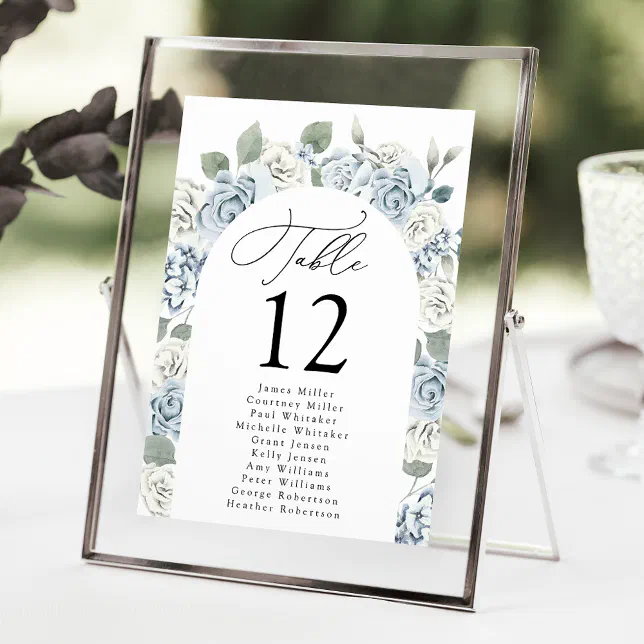 Dusty Blue Floral Arch Table Number Seating Chart | Zazzle