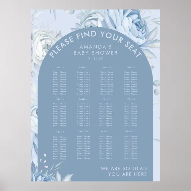 Dusty Blue Floral Baby Shower Seating Chart | Zazzle
