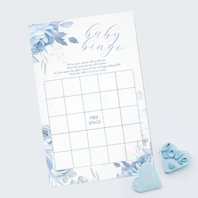 Dusty Blue Floral BINGO Baby Shower Game Flyer | Zazzle