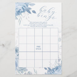 Dusty Blue Floral BINGO Baby Shower Game Flyer | Zazzle
