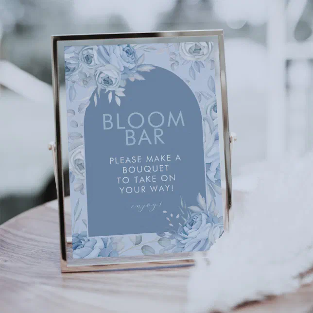 Dusty Blue Floral Bloom Bar Sign | Zazzle