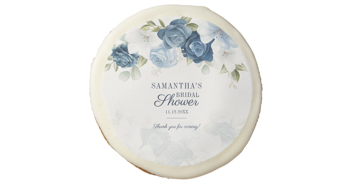 Dusty Blue Floral Botanical Bridal Shower Sugar Cookie | Zazzle
