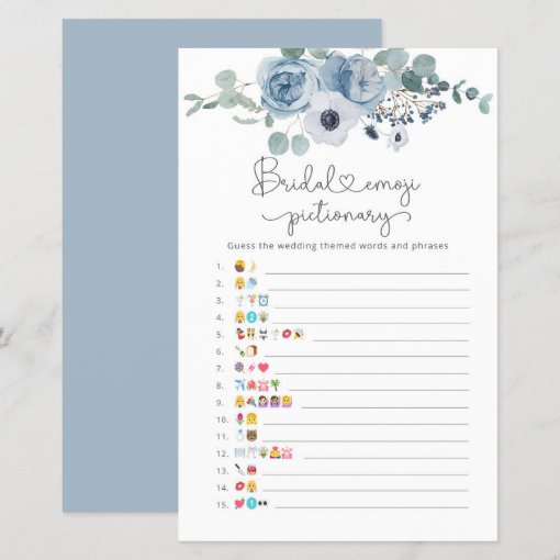Dusty blue floral bridal emoji pictionary game | Zazzle