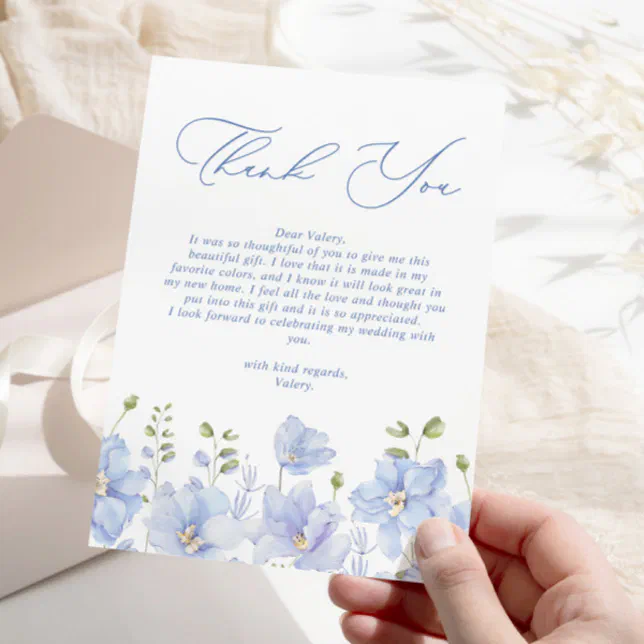Dusty Blue Floral Bridal Shower Thank You Card | Zazzle