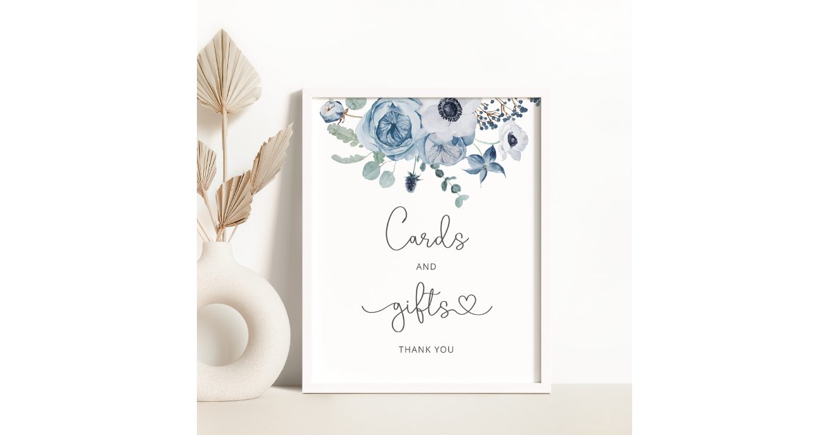 Dusty blue floral cards and gifts poster | Zazzle
