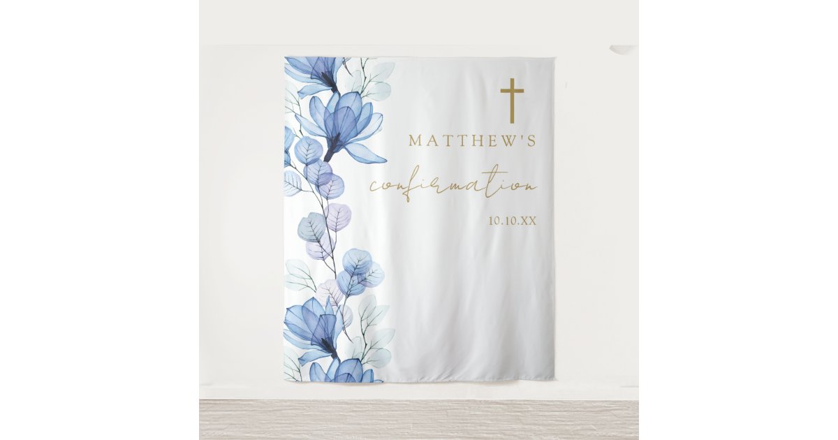 Dusty Blue Floral Confirmation Photo Backdrop | Zazzle