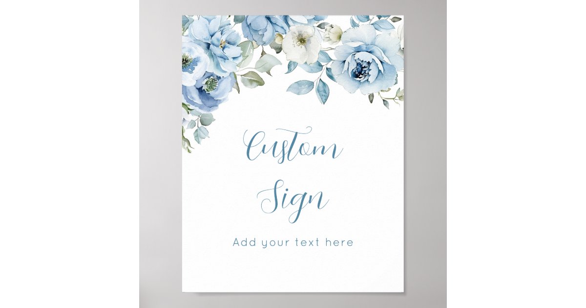 Dusty Blue floral Custom Poster | Zazzle