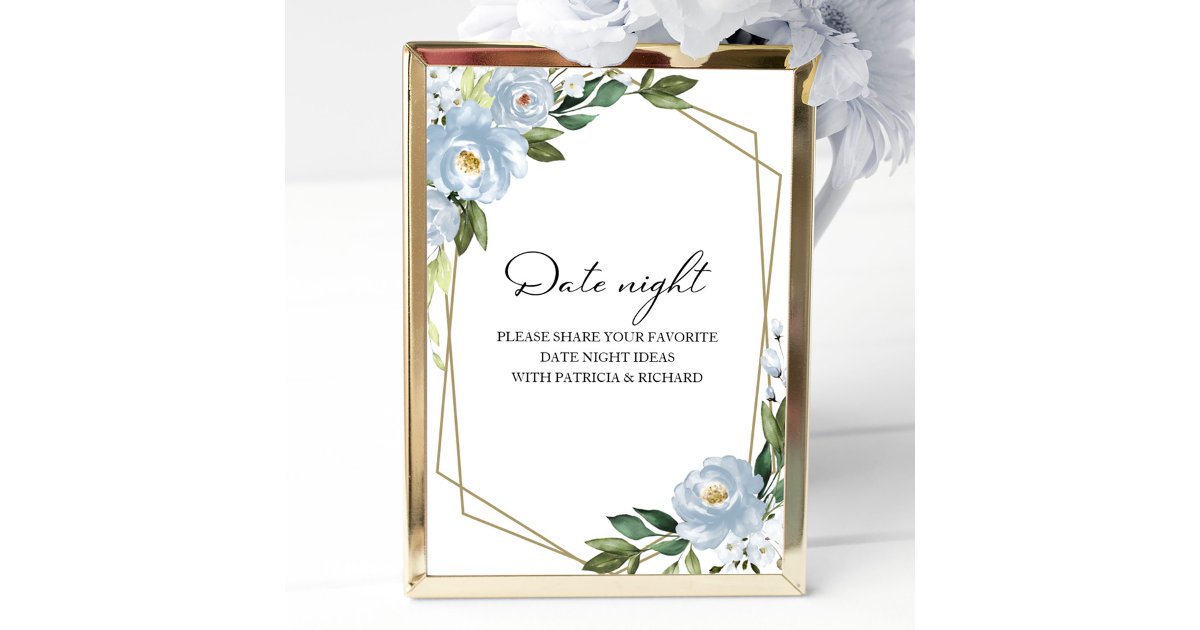 Dusty Blue Floral Date Night Jar Sign | Zazzle