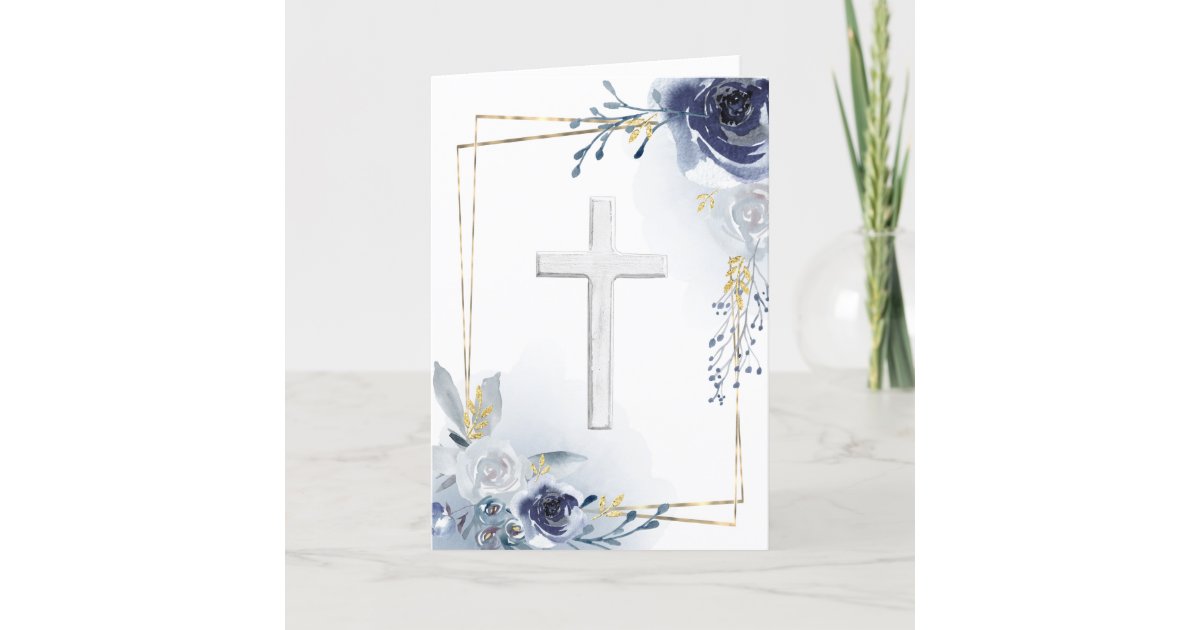 Dusty blue floral design card | Zazzle