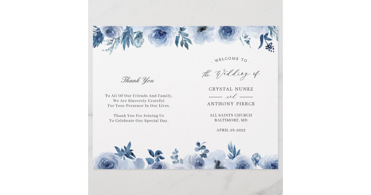 Dusty Blue Floral DIY Folded Wedding Program | Zazzle