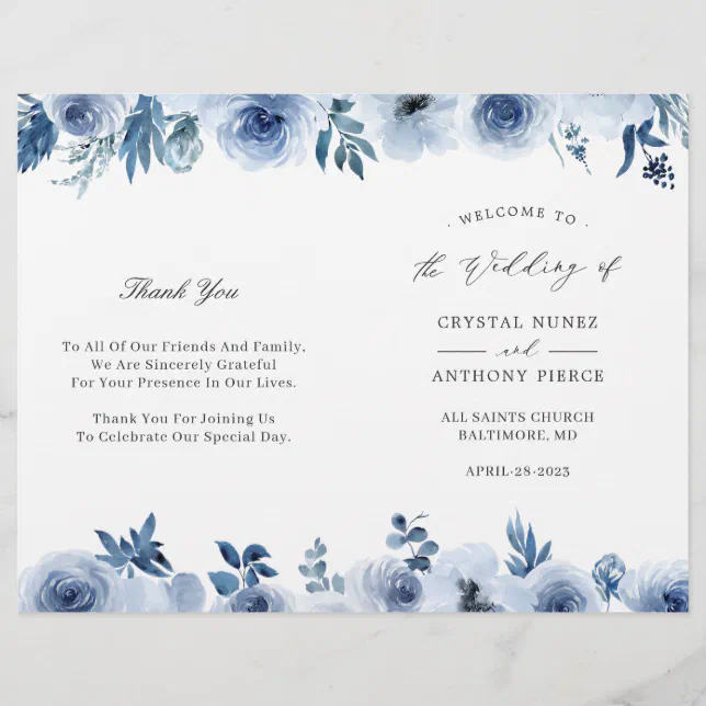 Dusty Blue Floral DIY Folded Wedding Program | Zazzle