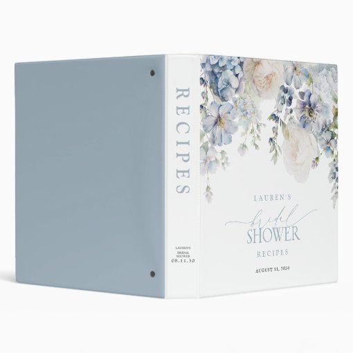 Dusty Blue Floral Elegant Bridal Shower Recipe 3 Ring Binder | Zazzle