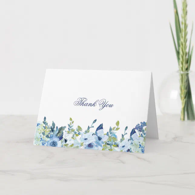 Dusty Blue Floral Elegant Folded Thank You Card | Zazzle