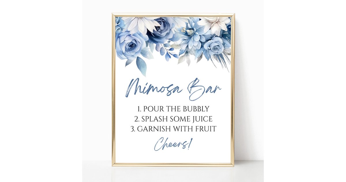 Dusty Blue Floral Elegant Modern Mimosa Bar Sign | Zazzle