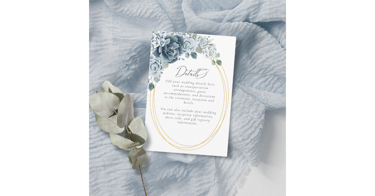 Dusty Blue Floral Elegant Wedding Details Enclosure Card | Zazzle